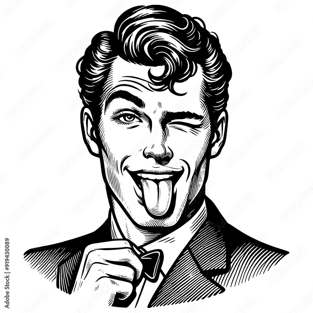 man winking and playfully sticking out his tongue, charismatic ...