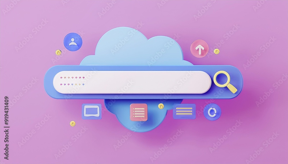 A modern search bar design featuring cloud elements, vibrant icons, and ...