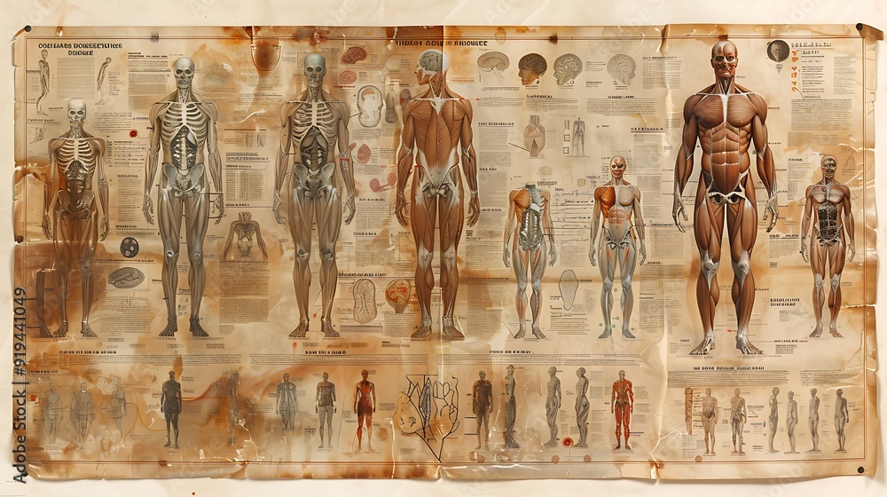 Infographic panorama of muscular system's macroscopic anatomy featuring ...