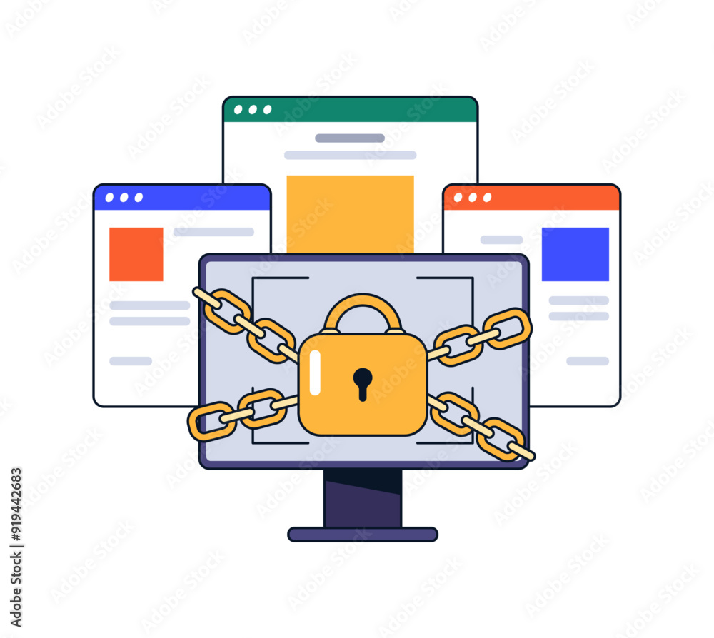 Cybersecurity and safety in web, flat cartoon vector illustration ...