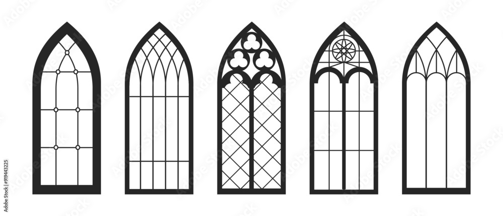 Gothic windows outline, isolated set of arched borders with mosaic ...