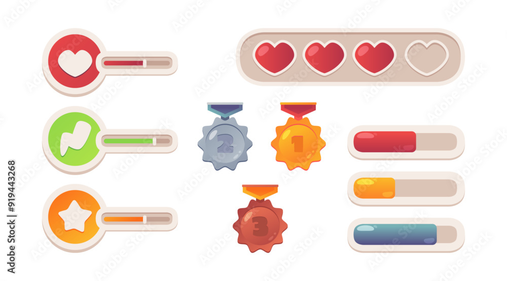 Game user interface elements, isolated set of progress bars with life ...