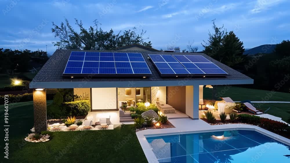 Eco-friendly residential property. Cozy modern villa powered by ...