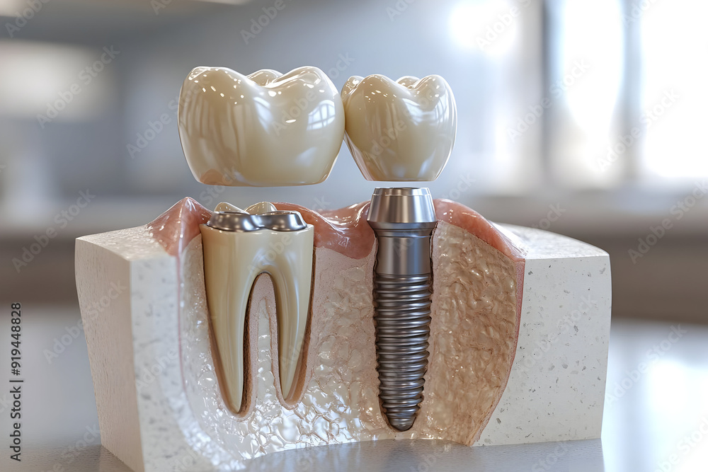 Detailed dental implant model illustrating the structure and components ...