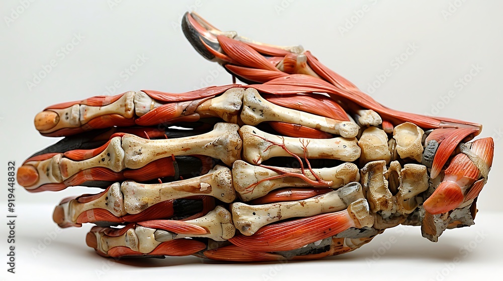 Gross anatomy of human hand showcasing bones muscles and tendons in ...