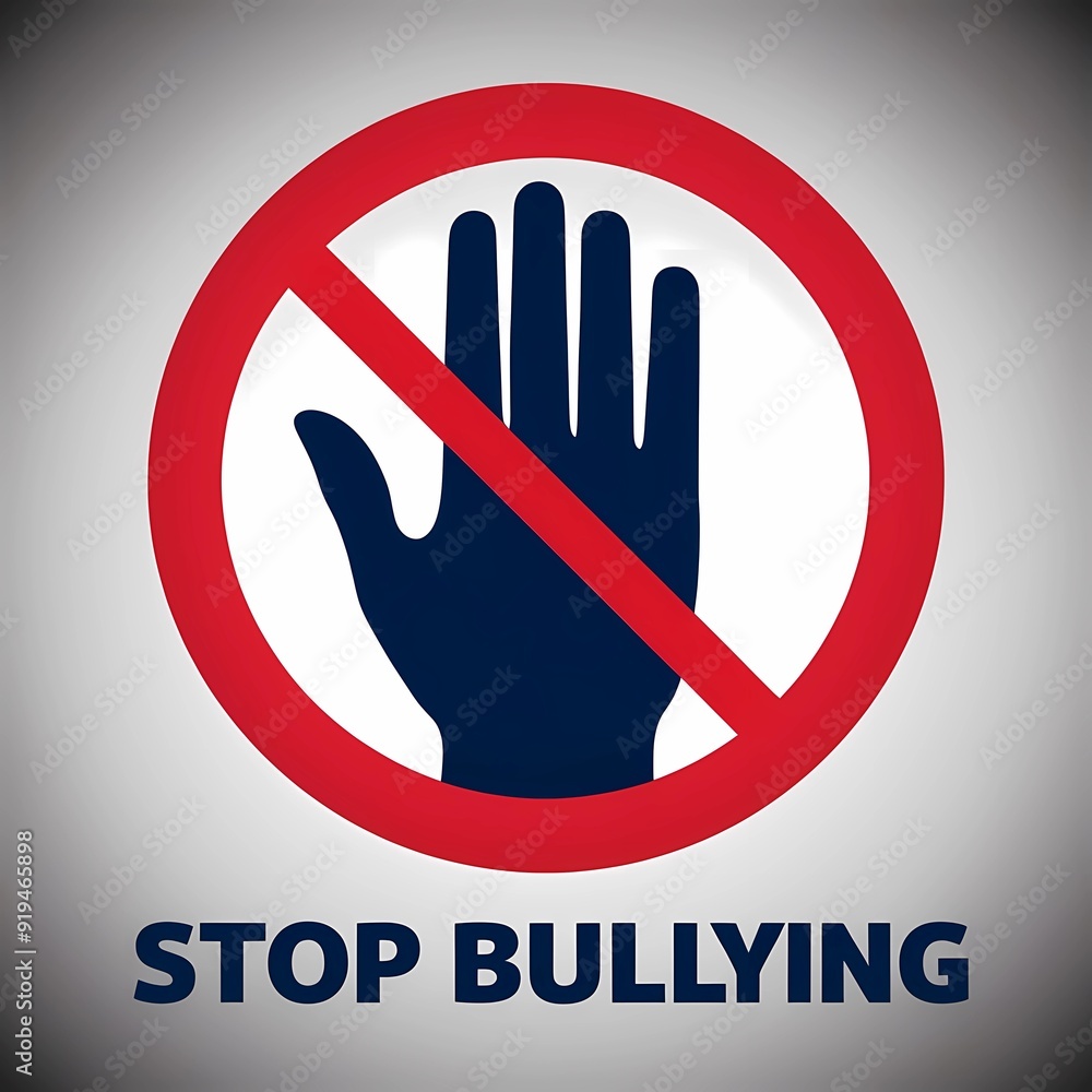 Anti-Bullying Warning Sign with Raised Hand Inside Red Prohibition ...