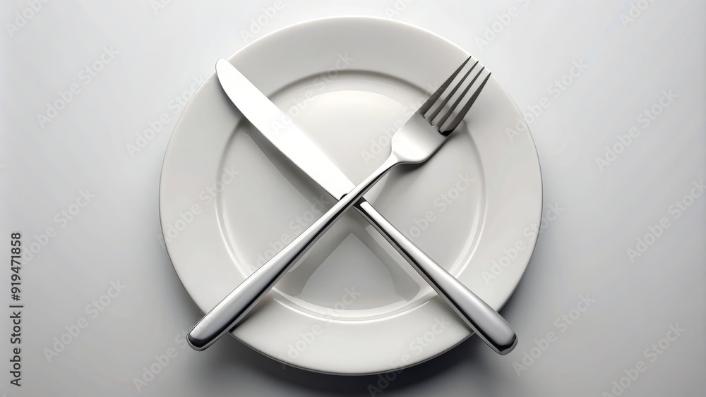 Sleek, modern illustration of a thin-line fork and knife crossed over a ...