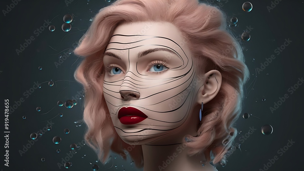 3D pencil drawing side view of a lady face with lines in black colour ...