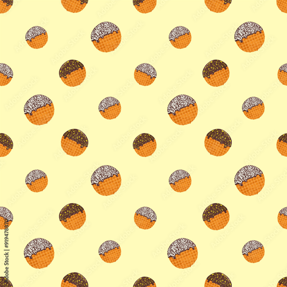 Stroopwafels seamless pattern. Dutch stroopwafel with a glossy glaze ...