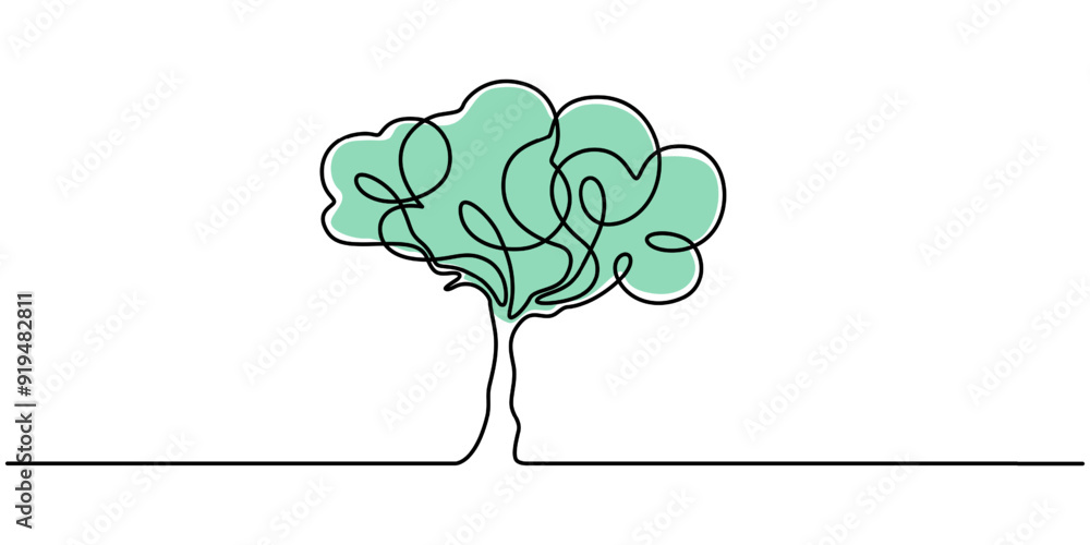 Continuous line drawing of tree on white background, Vector ...
