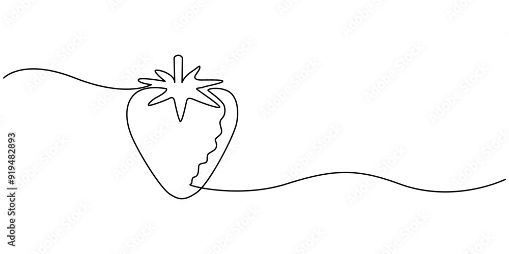 Single continuous line drawing of organic strawberry for fruit icon ...