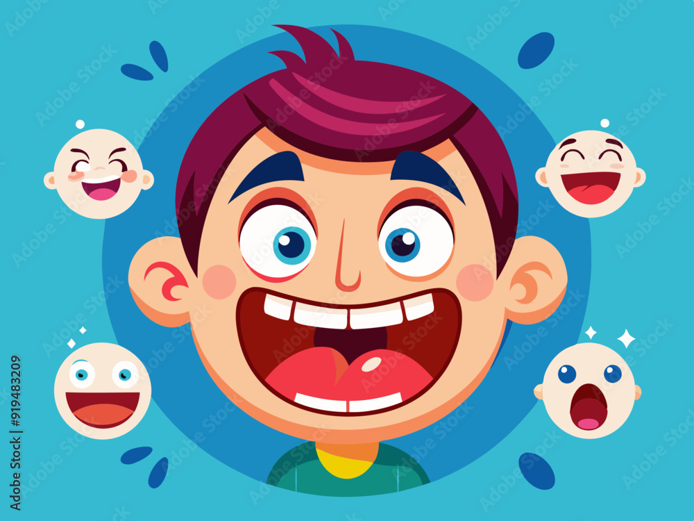 Cartoon face expression. Emotional comic face with eyes, mouths, tongue ...