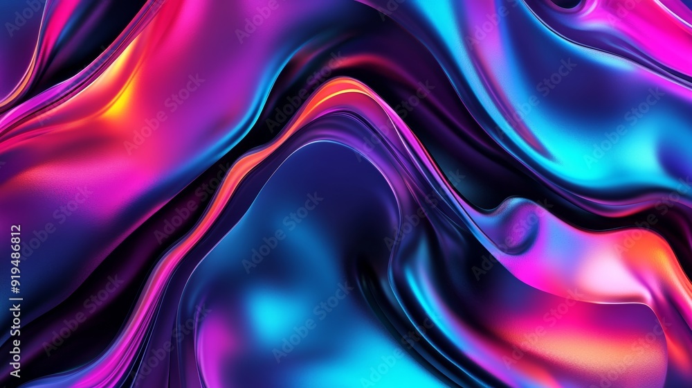 Decorative iridescent neon holographic gradient wave texture on ...