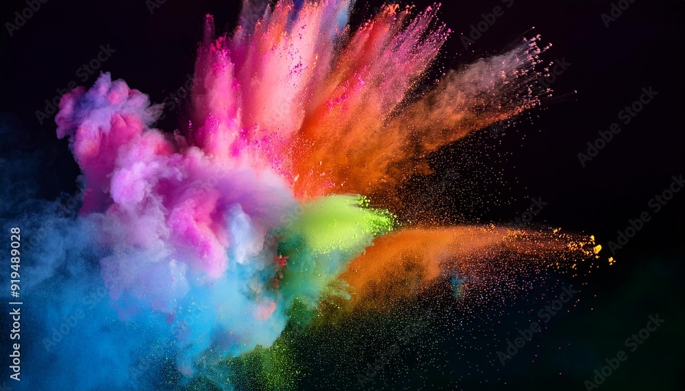 ethereal explosion of vibrant holi powder freezeframe capture ...