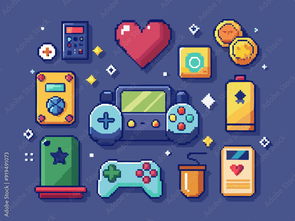 Pixel game icon. Retro video games element, arcade UI button, digital ...