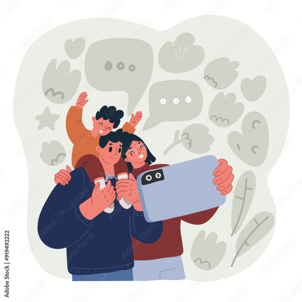 Cartoon vector illustration of Happy family spending good time taking ...