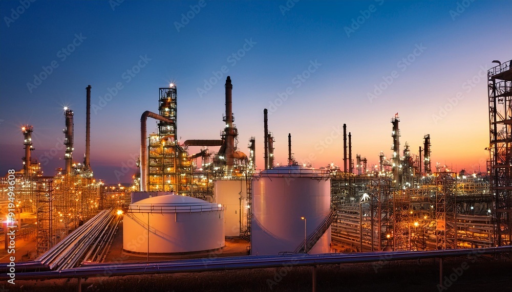 industrial refinery complex massive cylindrical storage tanks and ...