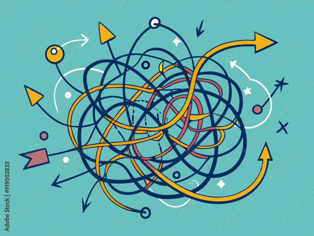 Messy scribble arrow lines. Chaotic doodle line ravel tangle, hand ...