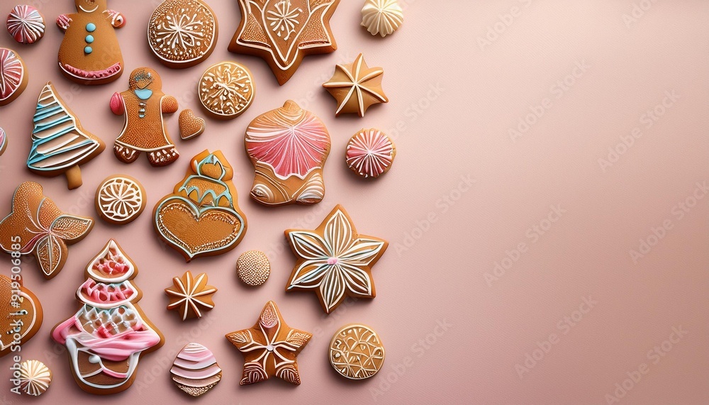 whimsical gingerbread cookies artfully arranged on pastel background ...