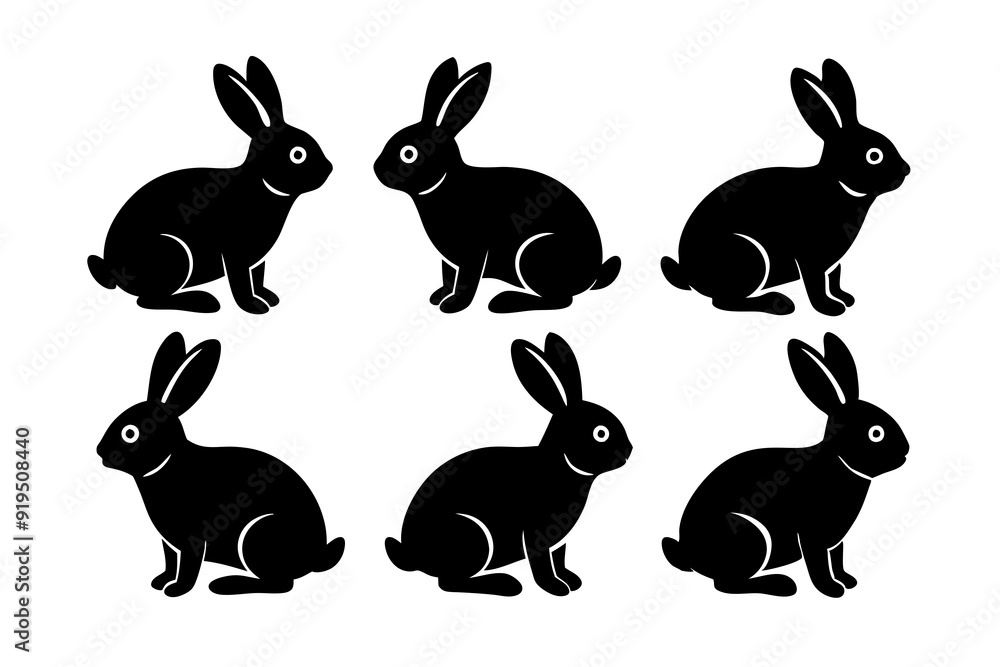 Different Styles of Rabbit Sitting Icons – Vector Illustrations for ...