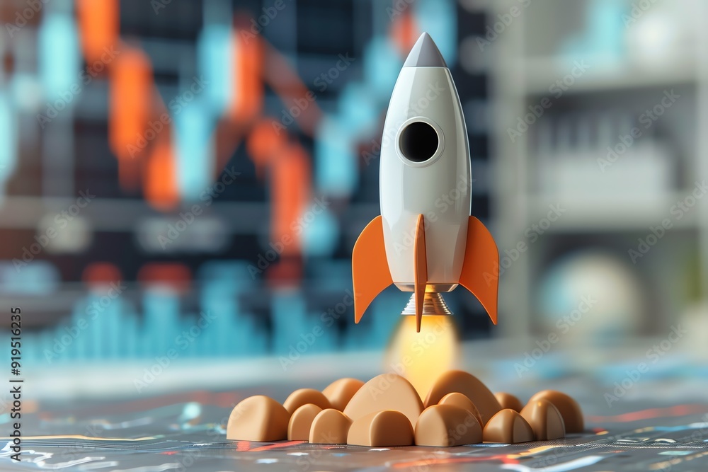 A Vibrant Rocket Model Launching From A Launchpad Symbolizing Innovation And Growth In A