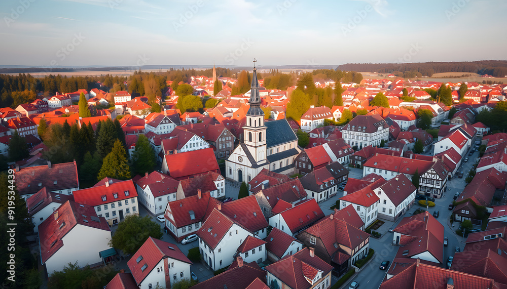 Drone footage of swabian city of Nagold in Black Forest. Aerial flyover ...