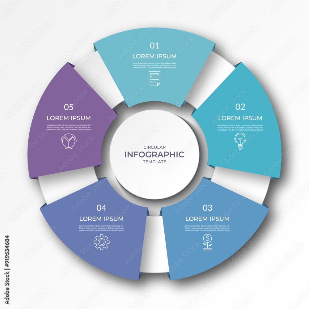 Infographic circular diagram with 5 options, parts. Five-step process ...