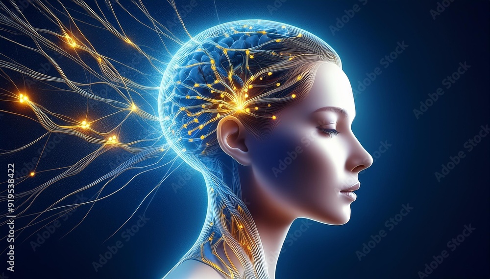 Conceptual portrait of a human head with glowing neurons Symbolizing ...