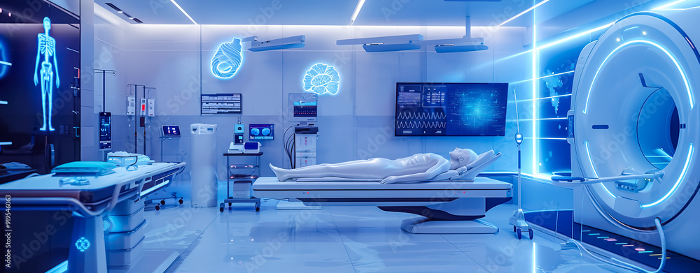 Medical futuristic lap with MRI scanner and hyperbaric oxygen chamber ...