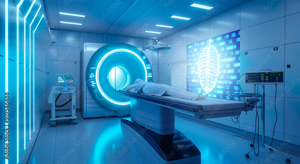 Medical futuristic lap with MRI scanner and hyperbaric oxygen chamber ...