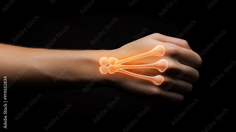 Detailed view of the carpal bones in the wrist with the median nerve ...