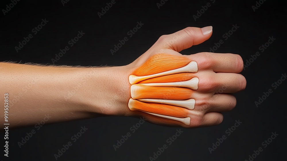 Detailed view of the carpal bones in the wrist with the median nerve ...