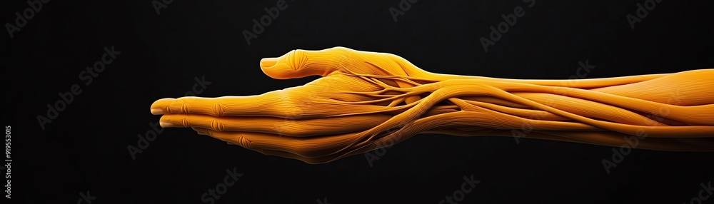 Detailed view of the phalanges with the digital nerves running along ...
