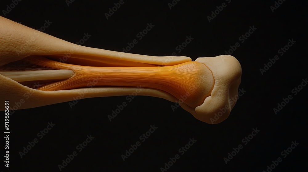 Closeup of the elbow joint with the ulnar nerve passing behind the ...