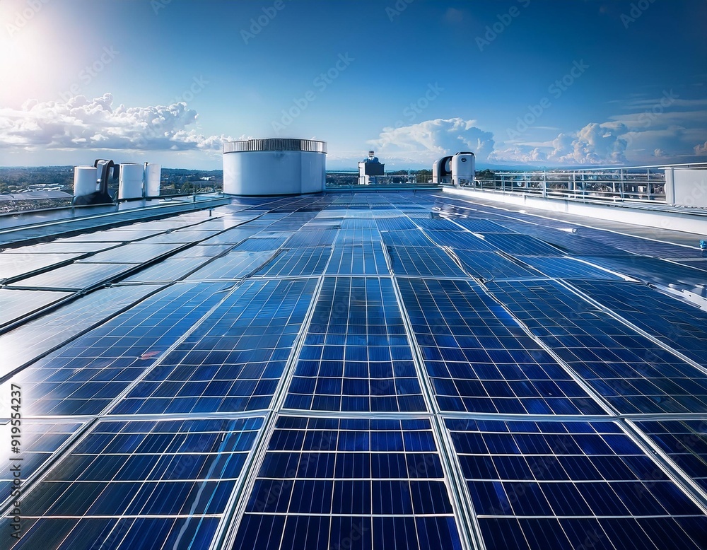 futuristic green energy plant sleek solar panels covering industrial ...