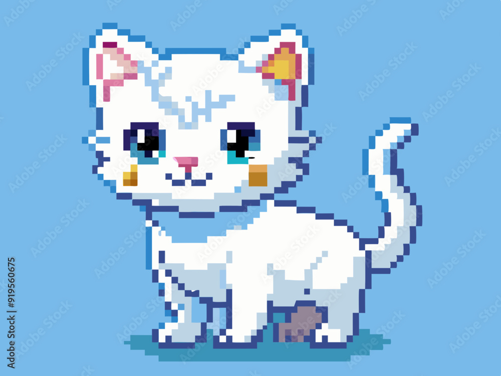 Cat pixel art. Kitten cute white kitty pet, 8 bit pixel style. Video ... Cat pixel art. Kitten cute white kitty pet, 8 bit pixel style. Video ...