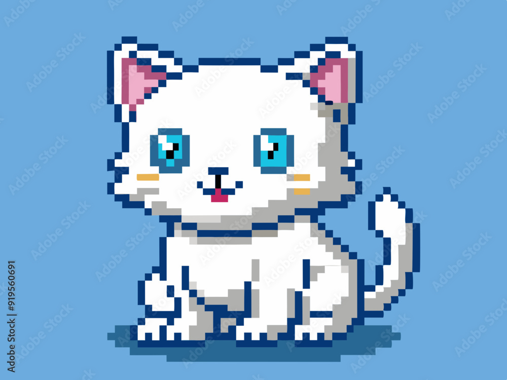 Vetor de Cat pixel art. Kitten cute white kitty pet, 8 bit pixel style ...