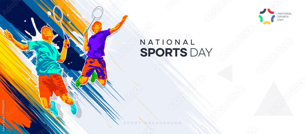 vector illustration of a badminton athlete with a jumping smash action ...
