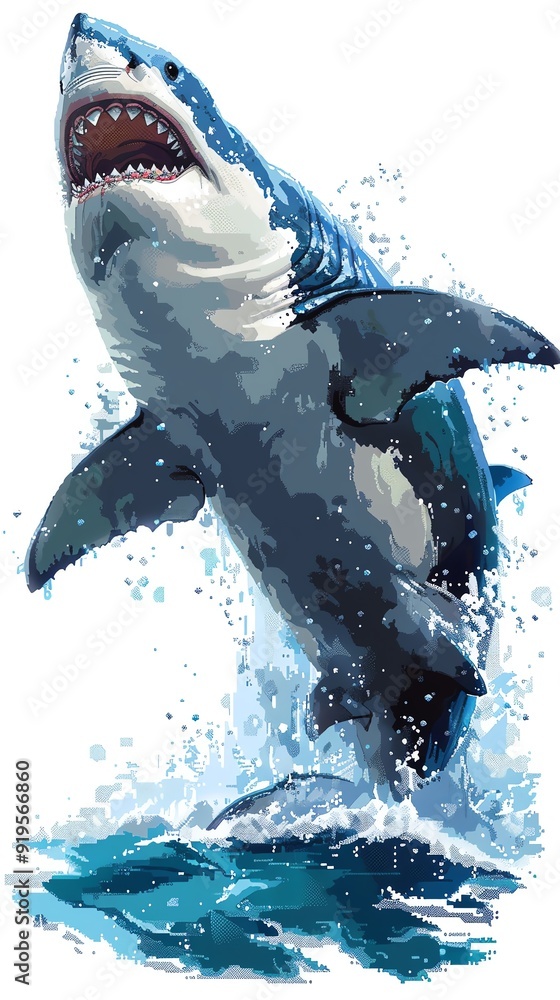 Pixel art shark, side view, white background, detailed and dynamic ...