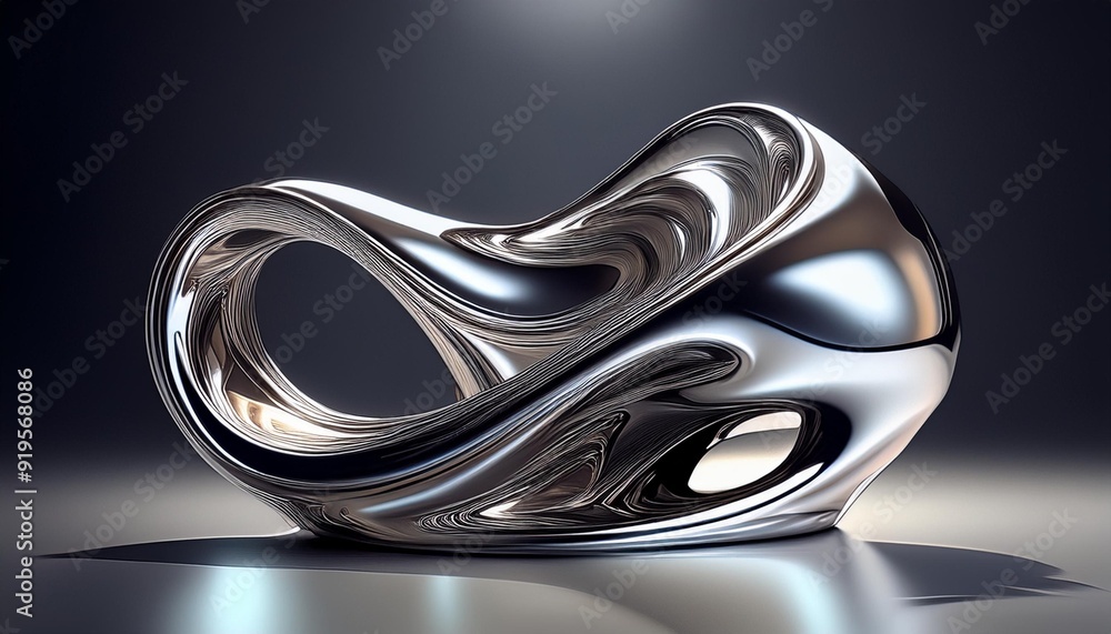 liquid metal sculpture gleaming chrome forms frozen midmotion rippling ...