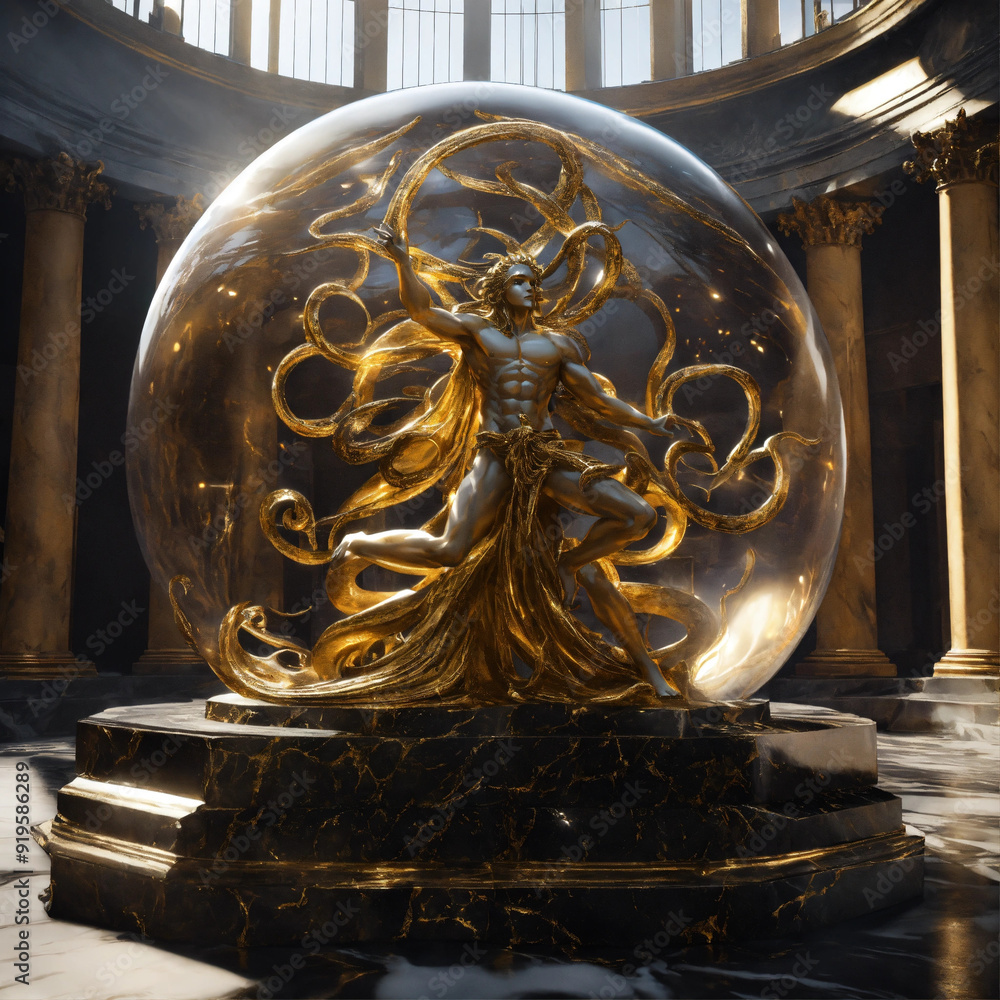 A statue of a transparent sphere arounded by tentacles greek god statue ...