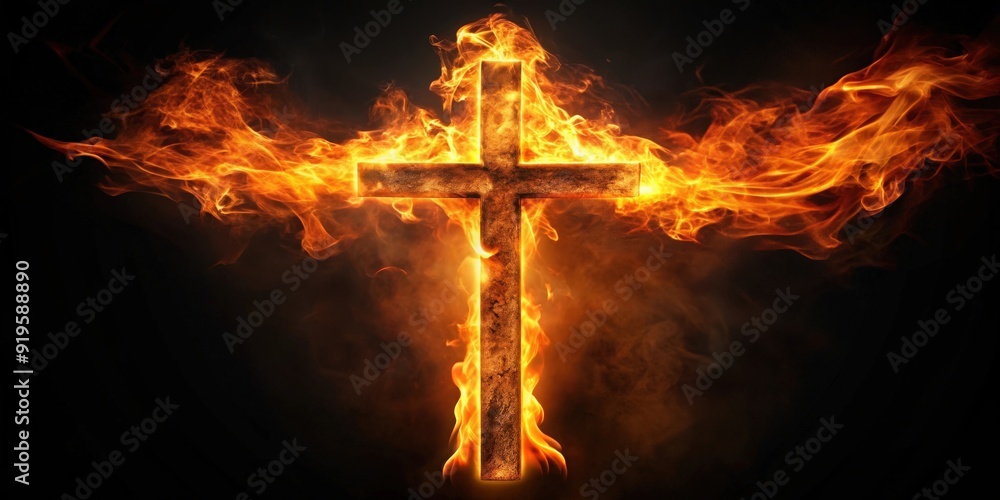 Fiery cross symbolizing power and strength, burning, fire, cross ...