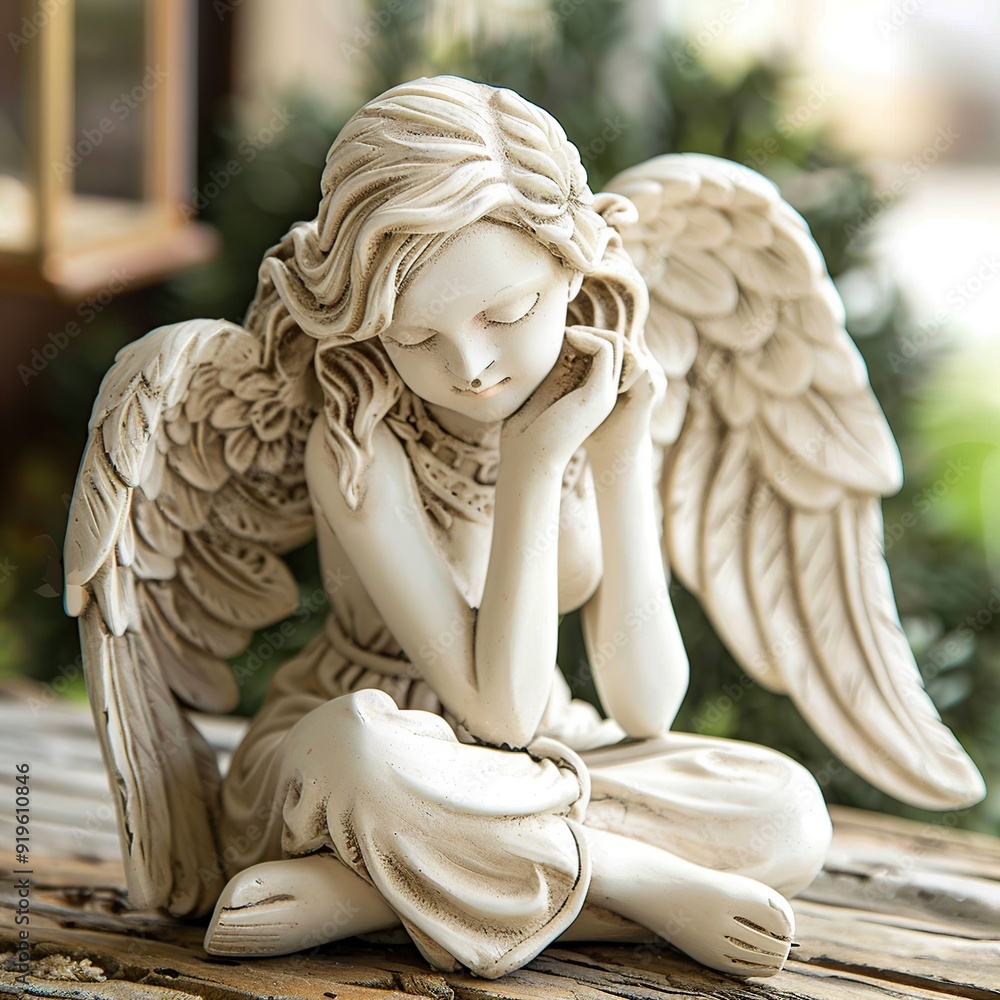 Antique Angel Figurine with Elegant Wings and Tranquil Expression ...