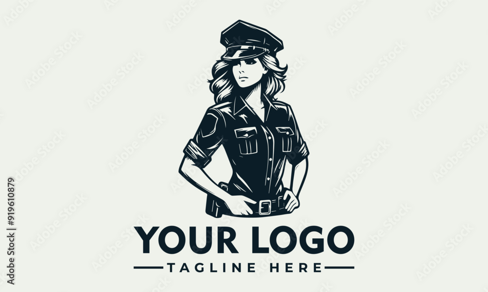 Vetor de Female police officer vector logo with long hair, wearing ...