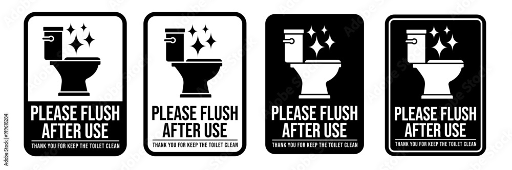 Please flush toilet after use sign, logo, badge, icon, sticker, label ...