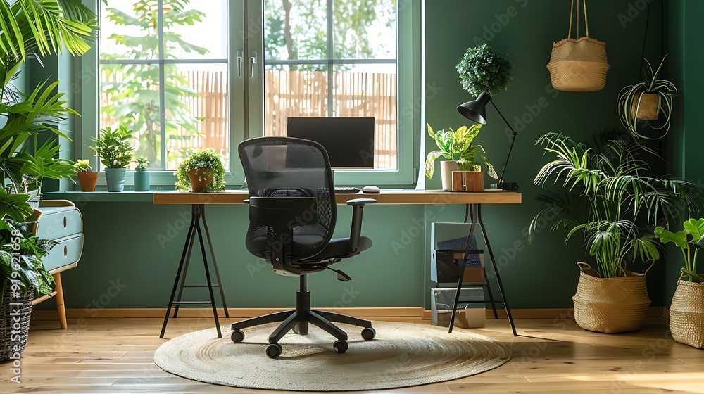 A green workspace featuring eco-friendly furniture, indoor plants, and ...