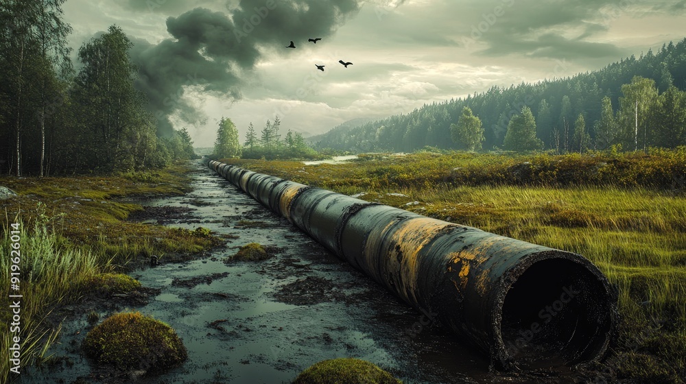 Ruptured gas pipes causing an environmental crisis, highlighting the ...