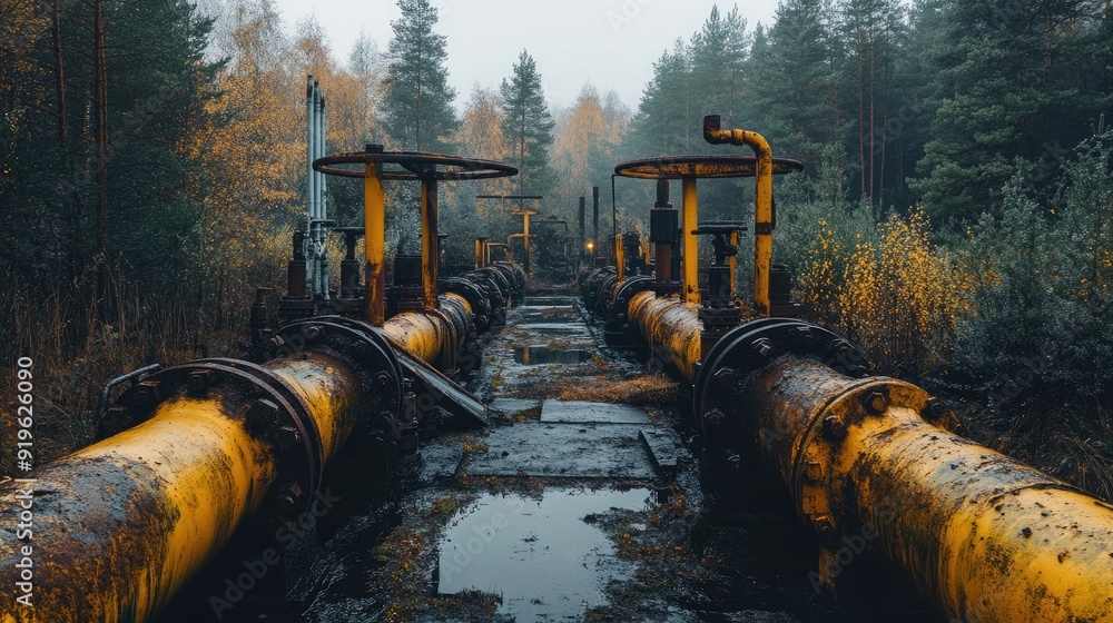 Ruptured gas pipes causing an environmental crisis, highlighting the ...