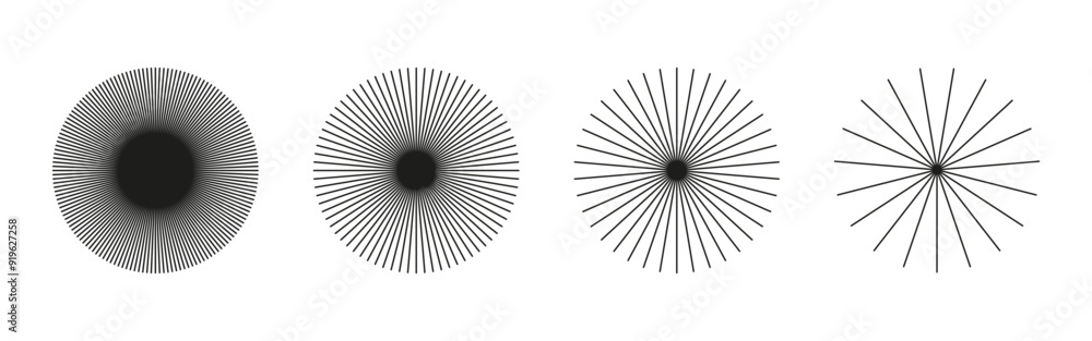 Sunburst element, radial stripes. Sun star rays. Set ray beam, burst ...