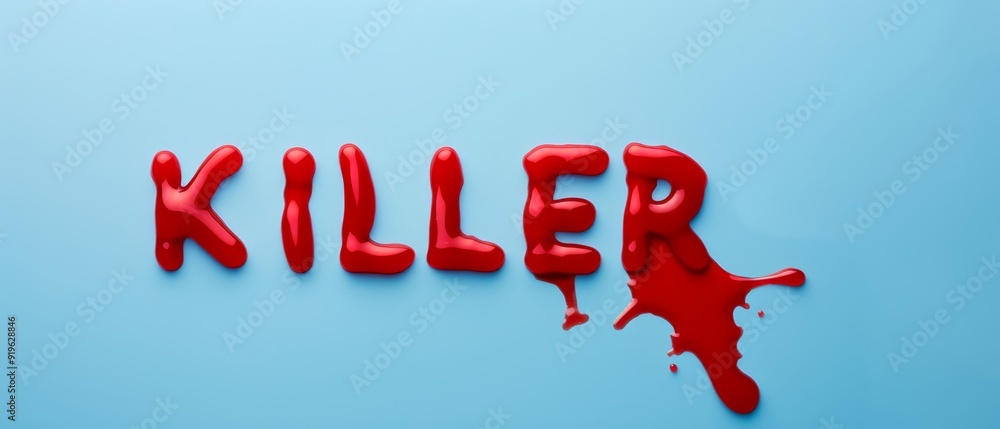 The word 'killer' in red, dripping with a single drop of paint, against ...